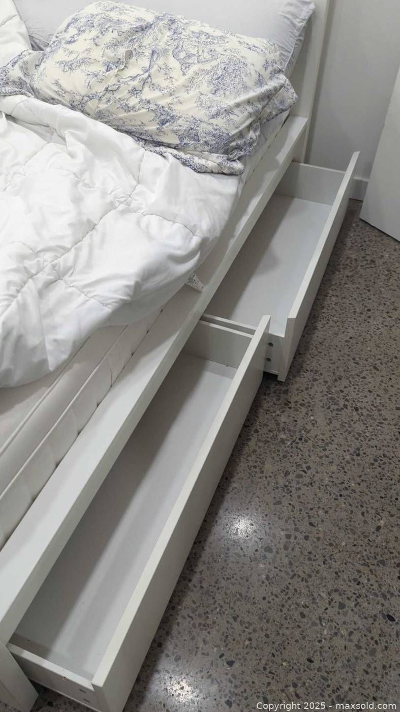 IKEA full platform bed frame with 4 storage drawers | Maxsold
