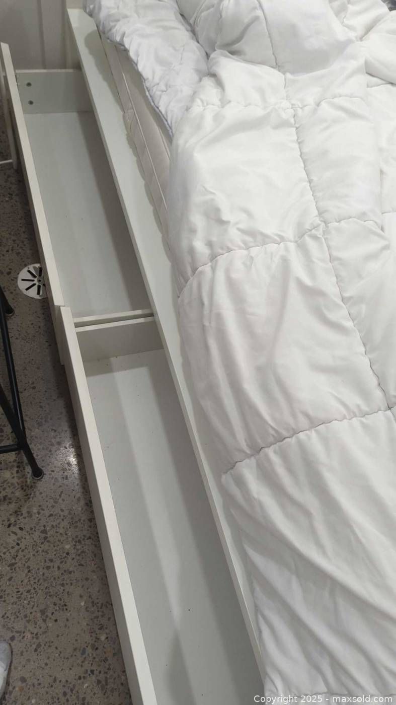 IKEA full platform bed frame with 4 storage drawers | Maxsold
