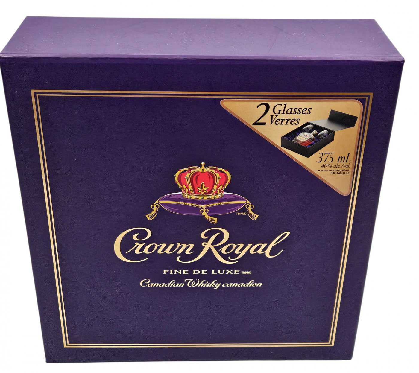 Crown Royal gift box with empty 375 mL bottle and 2 glasses | Maxsold
