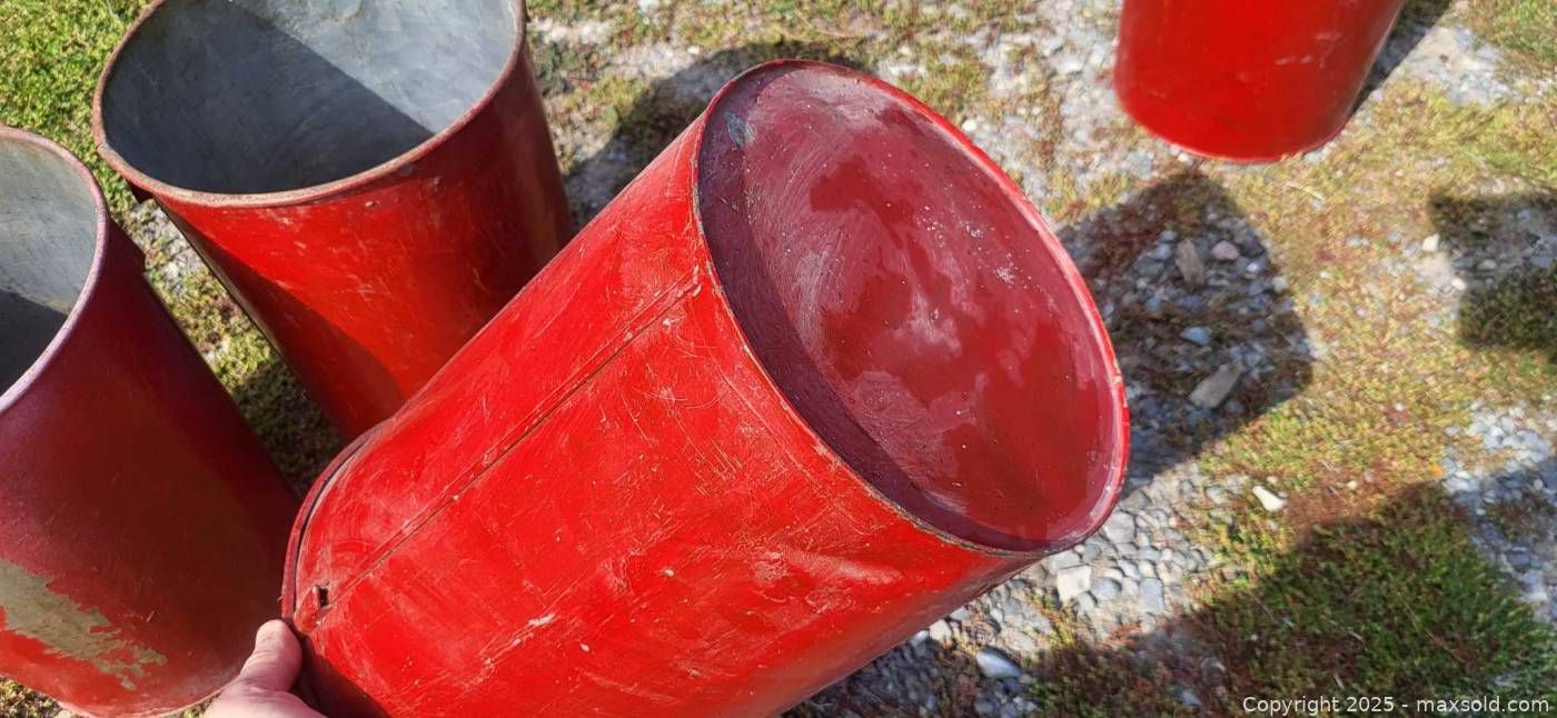 4 vintage red maple sap metal canisters | Maxsold