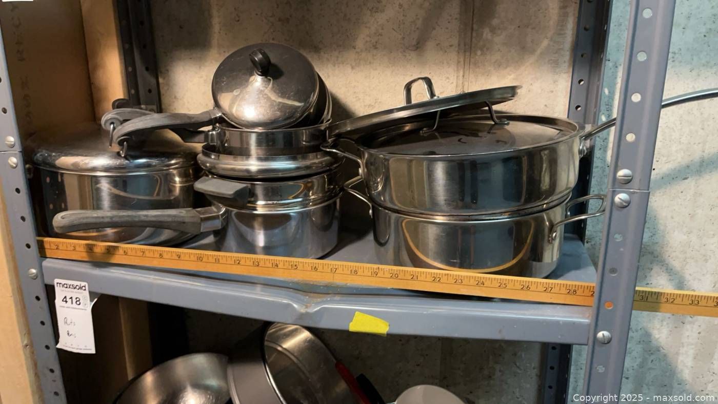 Stainless steel stockpot, saucepans, steamer inserts and lids | Maxsold