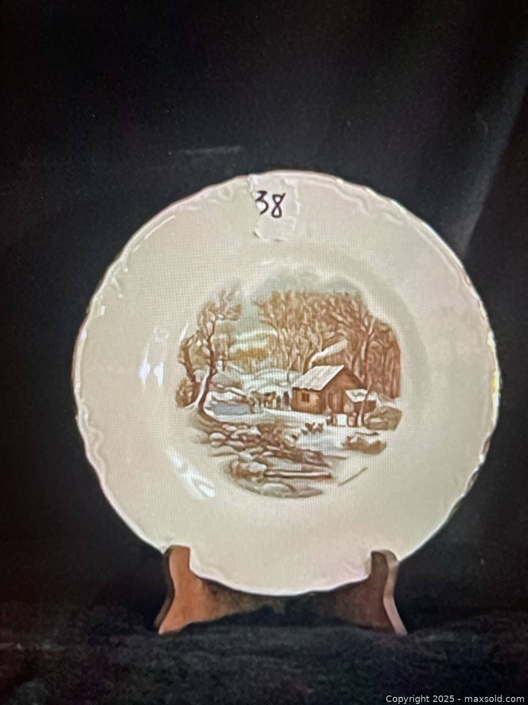 Brown Transferware Winter Scene Plate | Maxsold