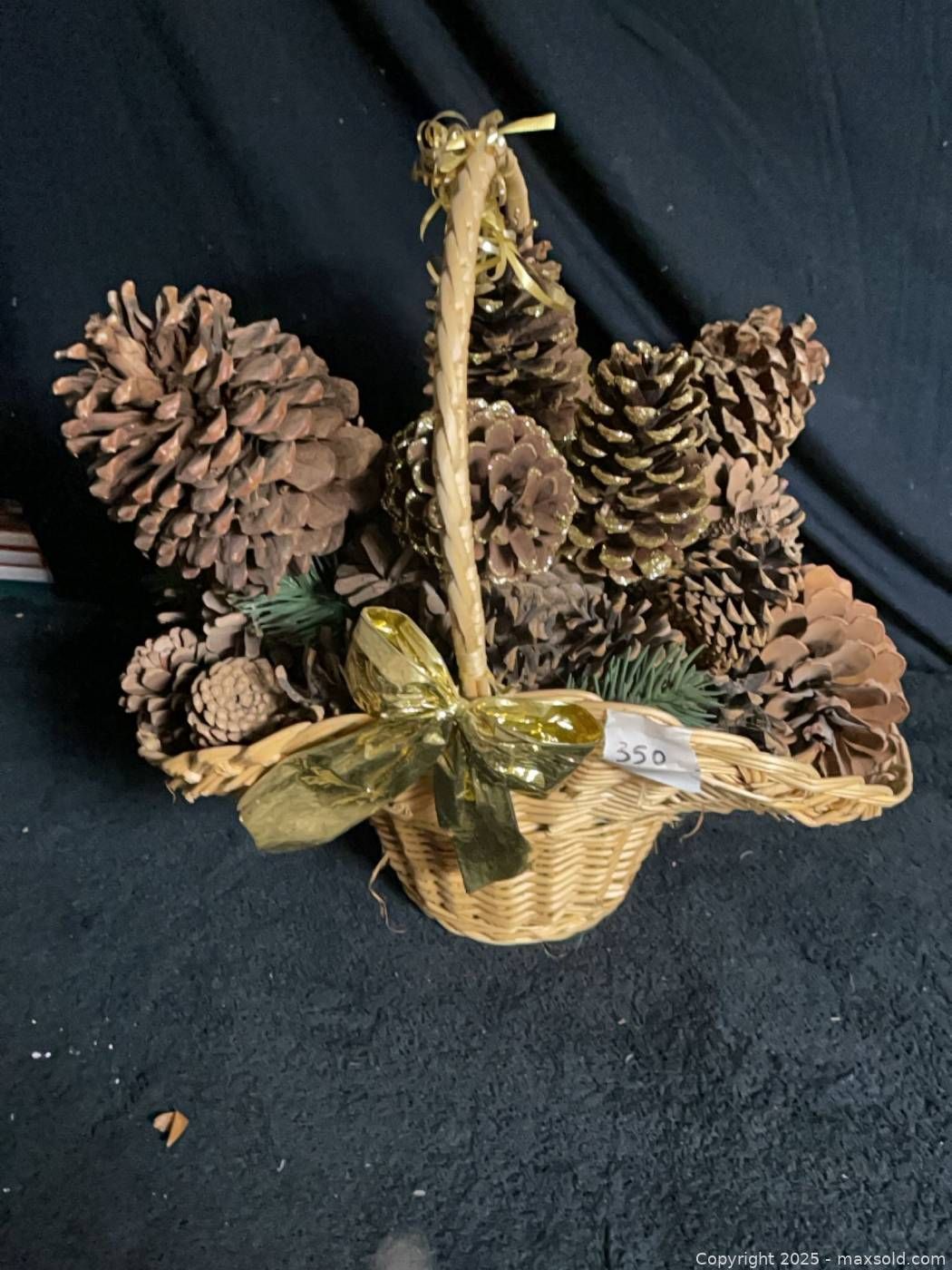 Pine Cone Arrangement in Wicker Basket | Maxsold