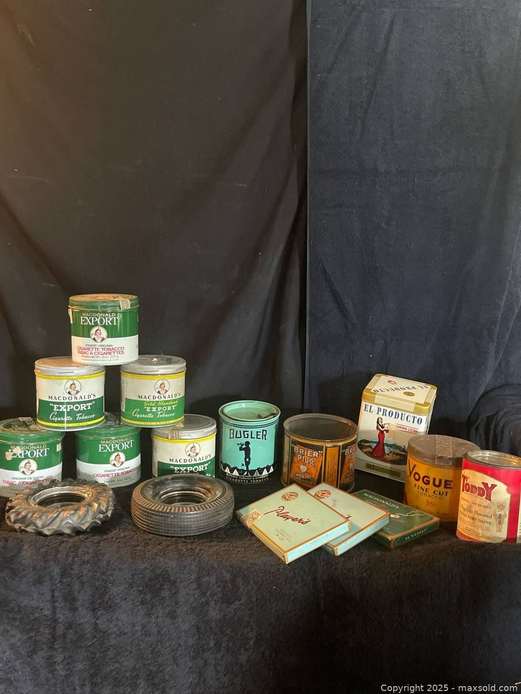 Vintage tobacco tins, cigar boxes, tire ashtrays (16) | Maxsold