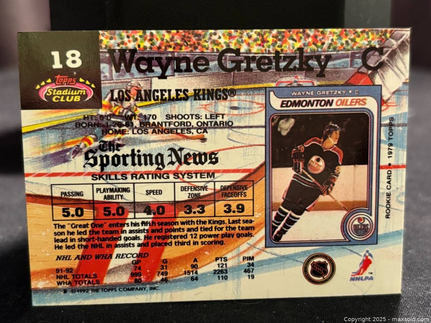 Wayne Gretzky 1992-93 Topps Stadium Club #18 Los Angeles Kings, Collectable Trading Card ...