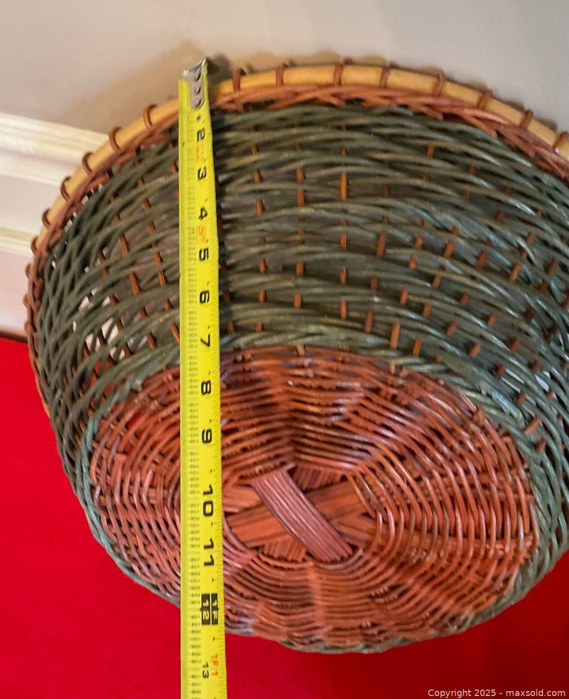 Pair of round shallow wicker baskets | Maxsold