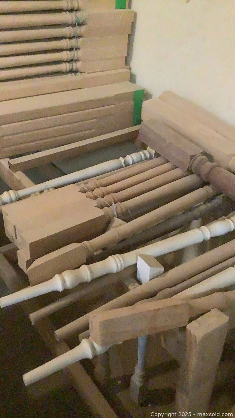 Wood spindles, posts, three-drawer cabinet | Maxsold