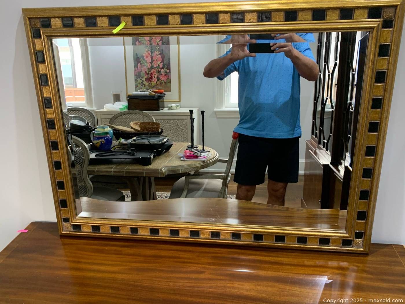 Rectangular wood wall mirror antique gold | Maxsold