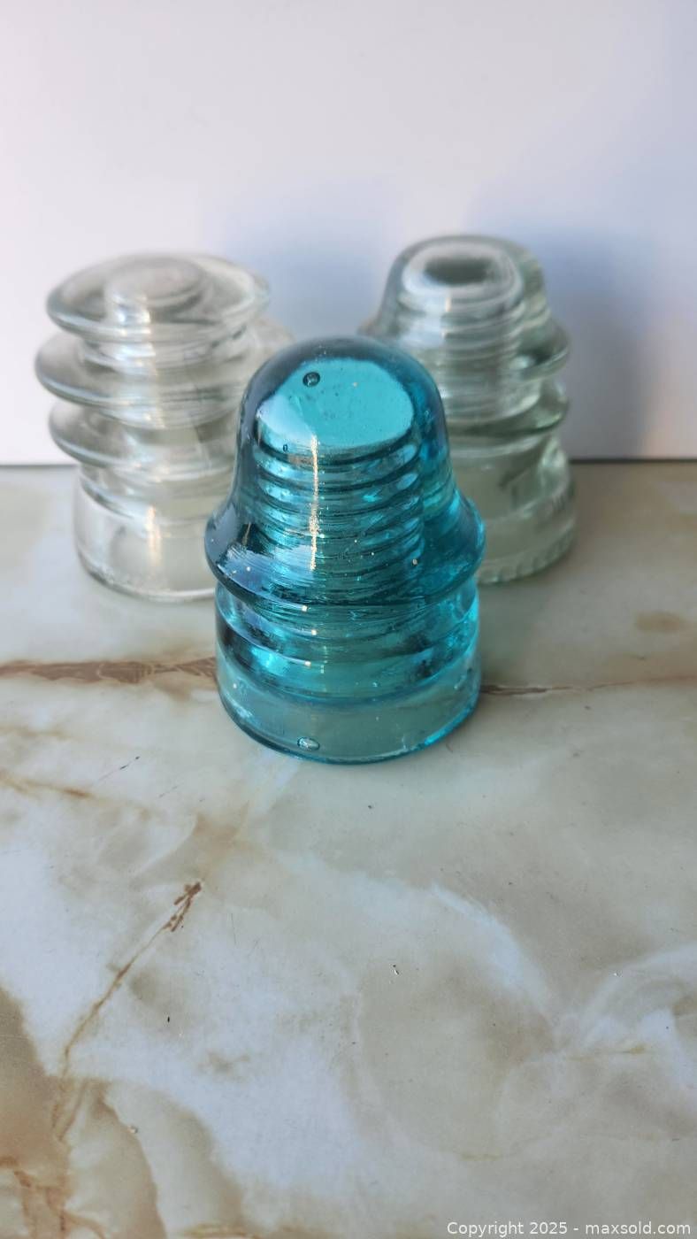 3 vintage glass insulators aqua & clear | Maxsold