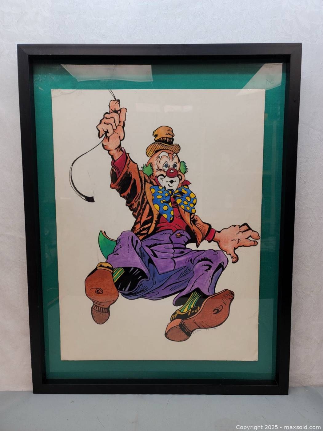 Framed clown artwork signed A. Chow, 1983 | Maxsold
