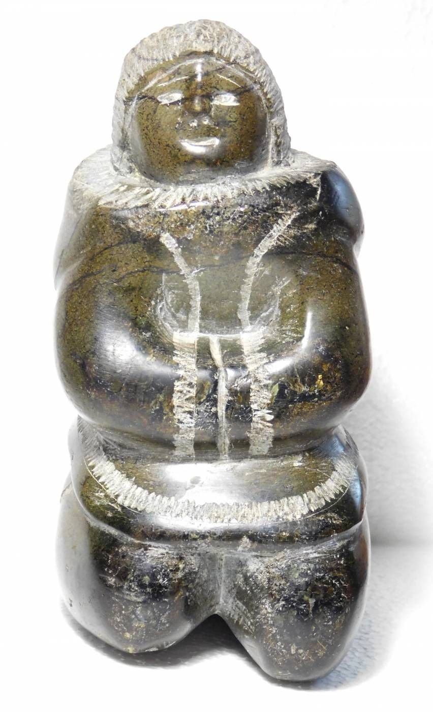 Serpentine Sculpture Kneeling Woman, Annie Qimirpik | Maxsold