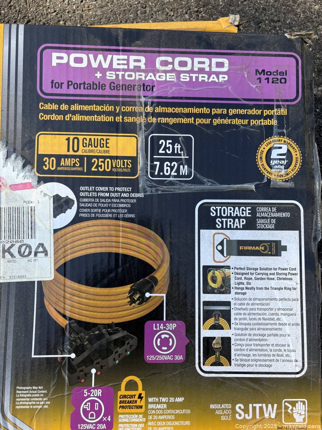 Firman 25 ft 10 G 30 A L14-30P to L14-30R generator cord with strap ...