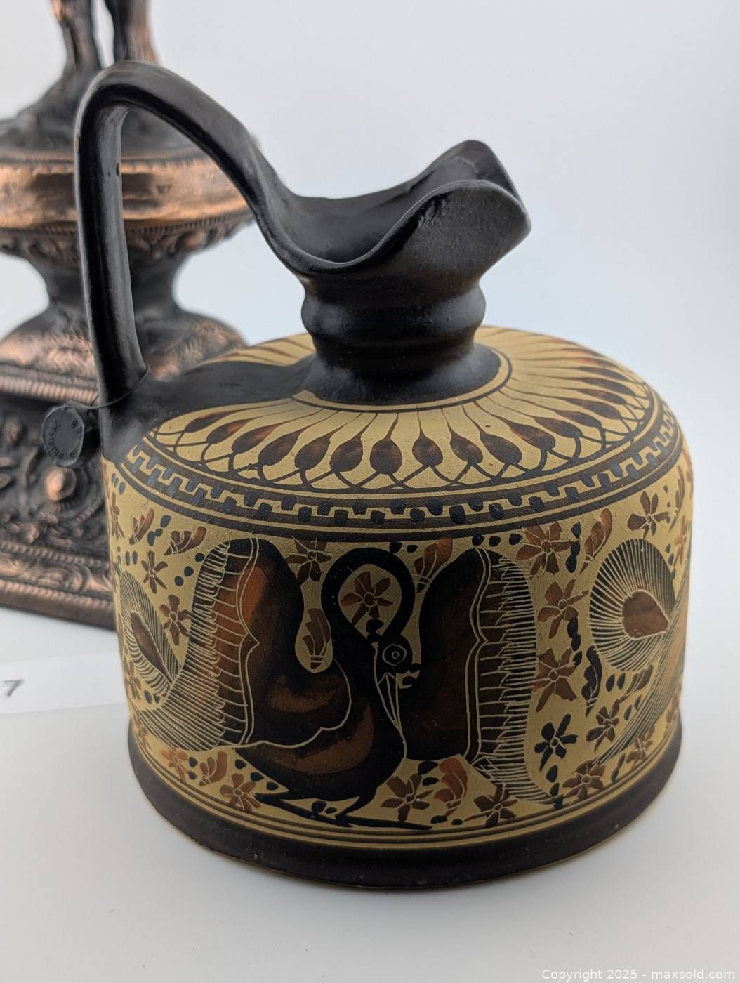Grecian cast metal statue and Corinthian jug | Maxsold