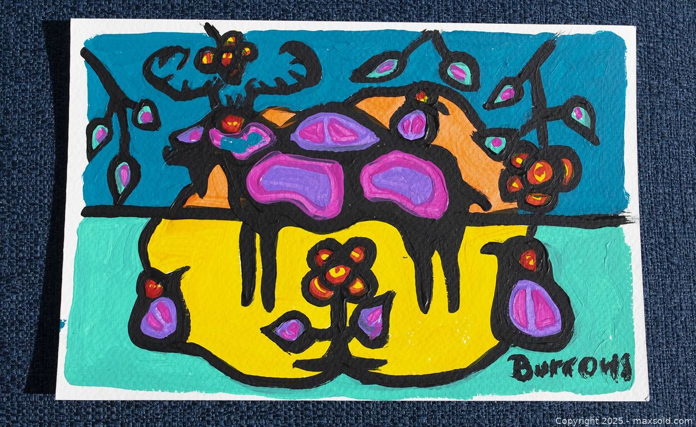 Karl Burrows Acrylic Elk Painting 9" x 6" | Maxsold