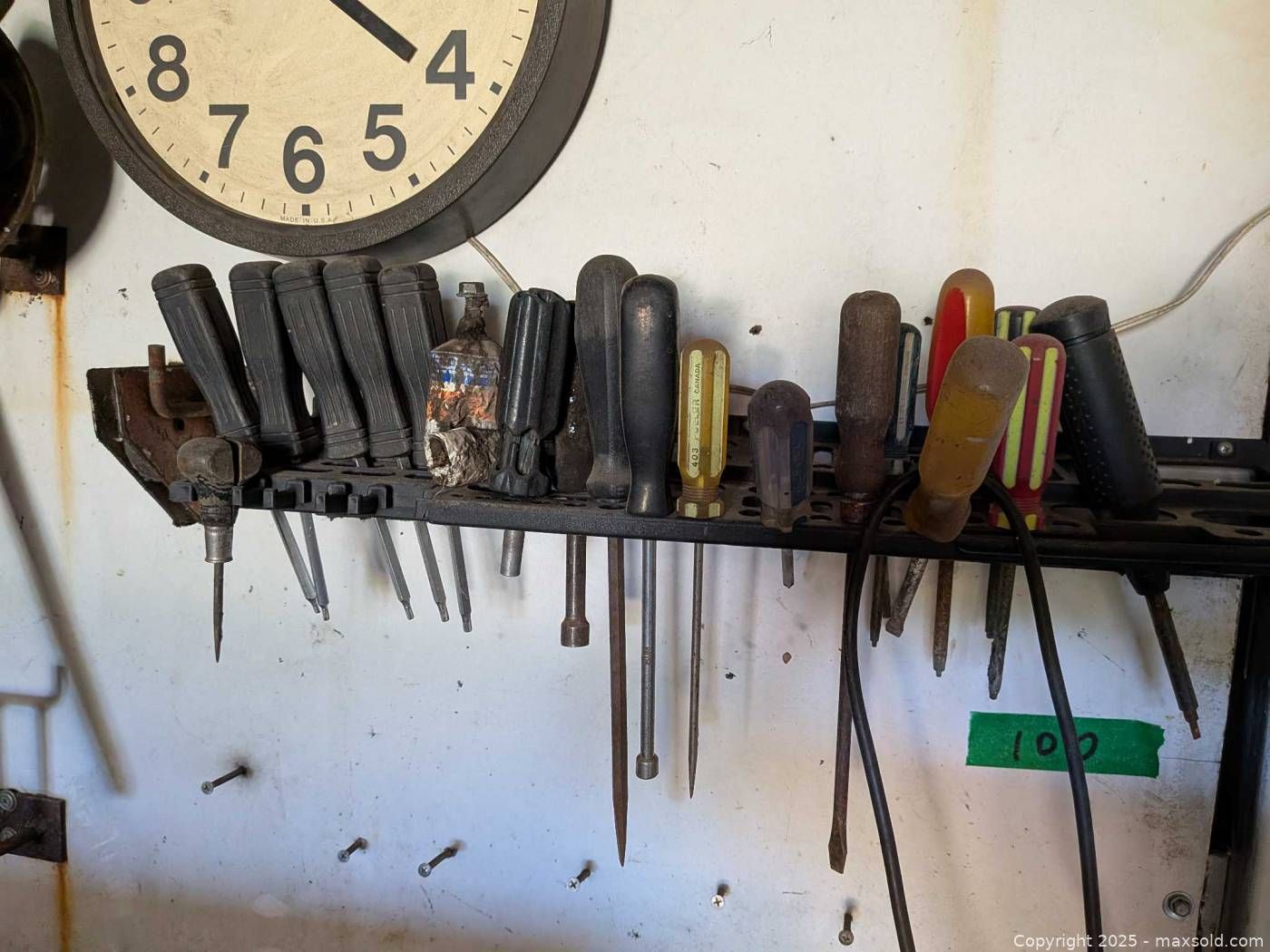 Westclox wall clock, ~25 screwdrivers, box of hex-head screws | Maxsold