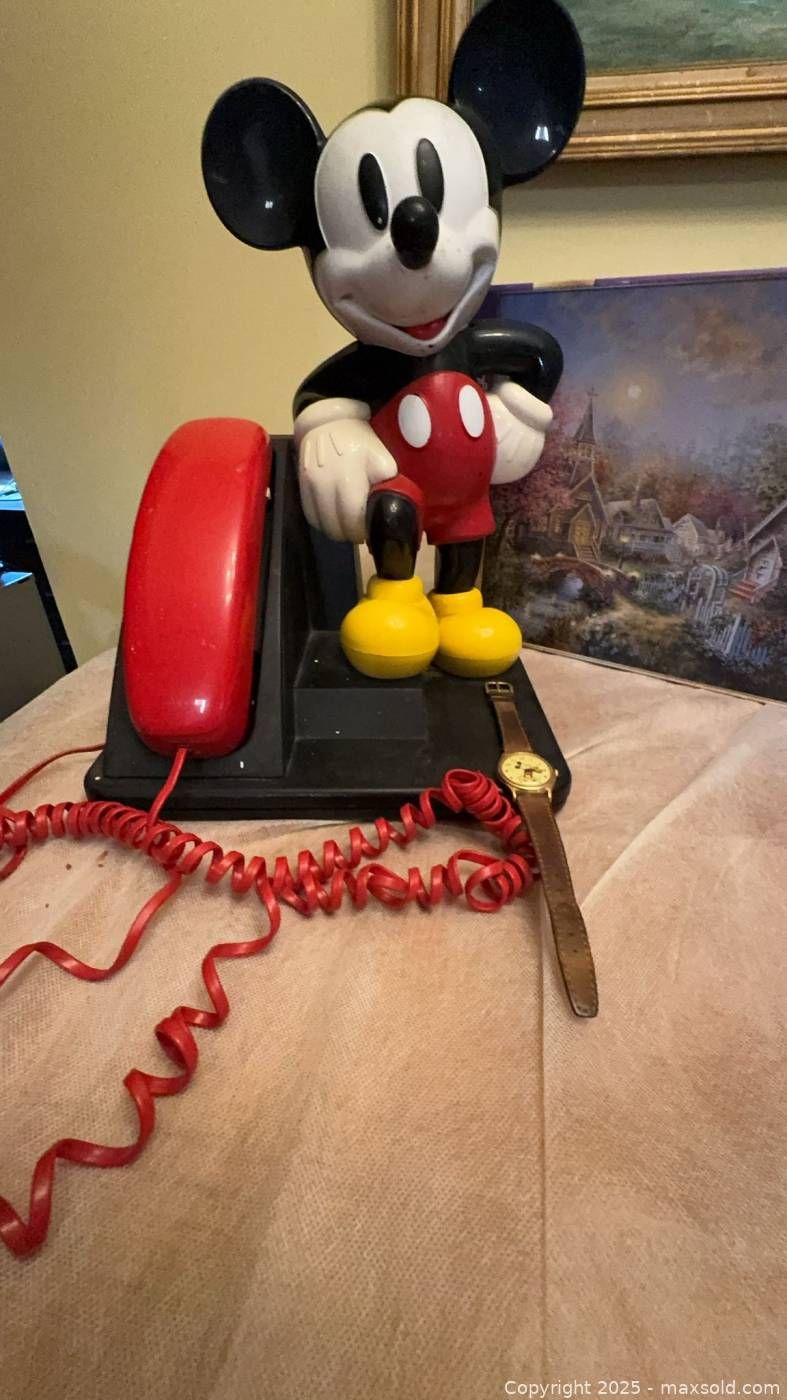 1980s Mickey Mouse touch-tone corded telephone and vintage wristwatch ...