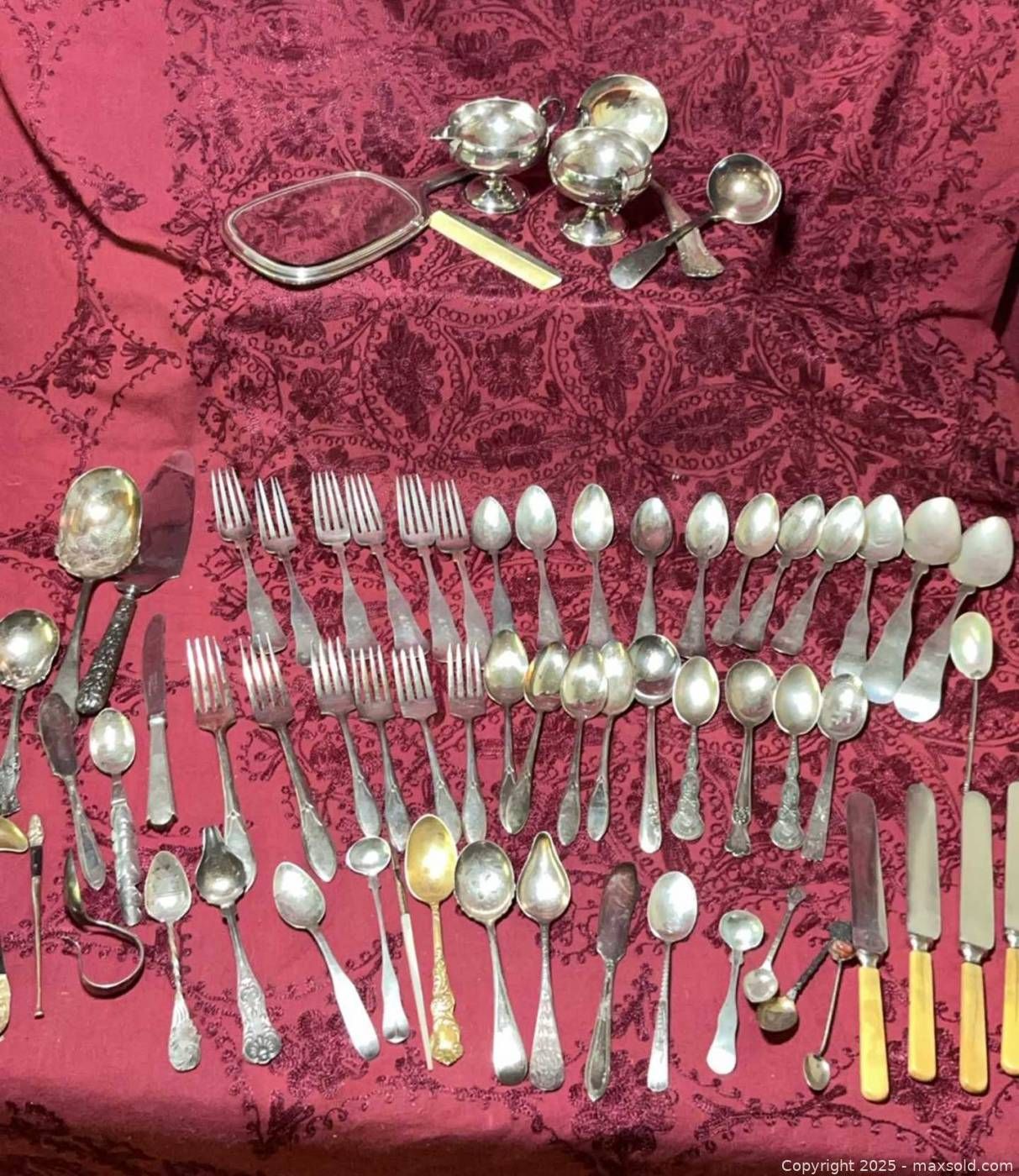 Assorted silverplate flatware, mirror, vanity comb | Maxsold