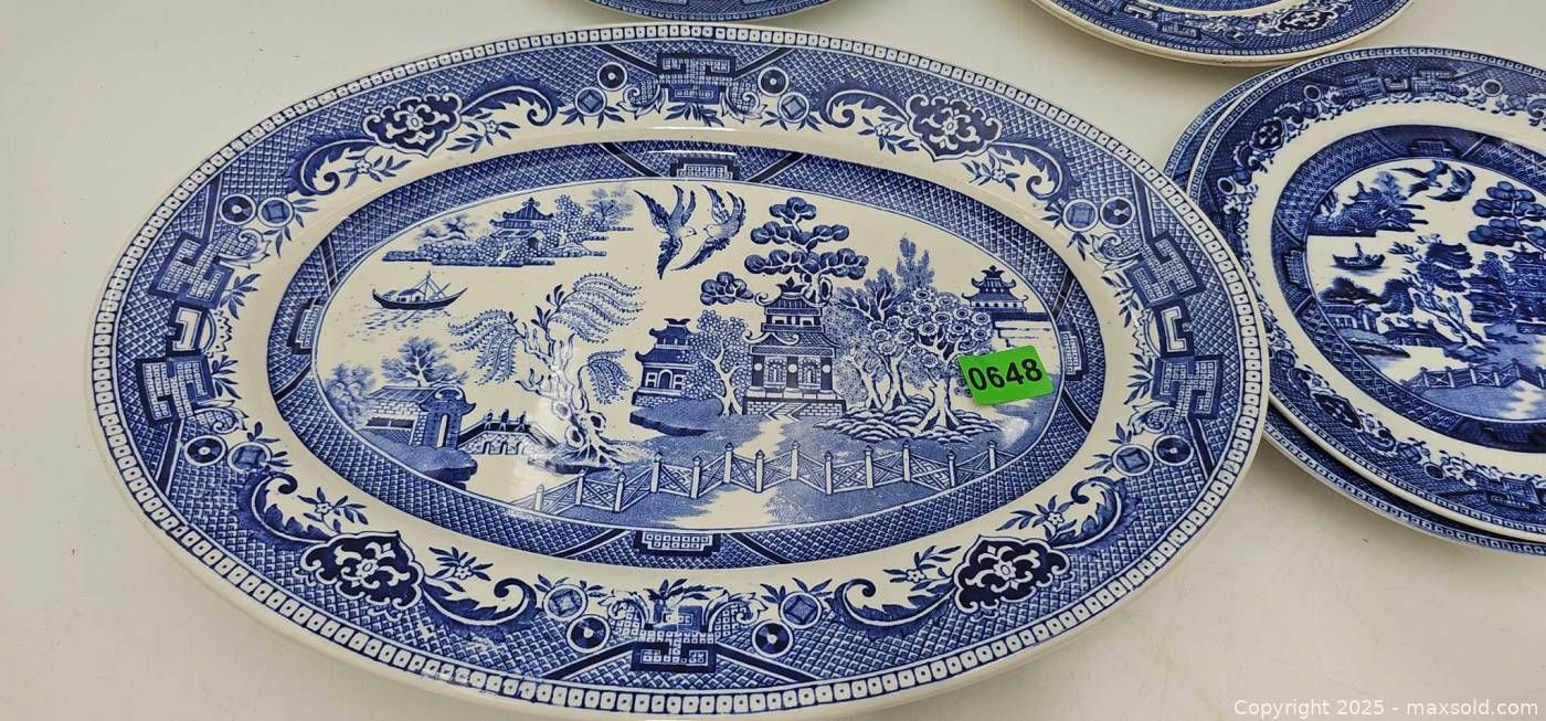 Blue transferware plates and Shenango platters | Maxsold