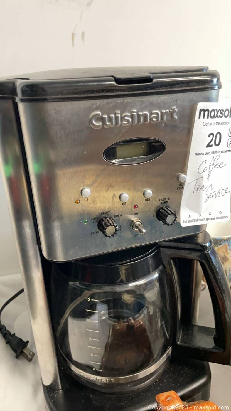 Cuisinart 12-cup coffee maker, teapots, themed mugs | Maxsold