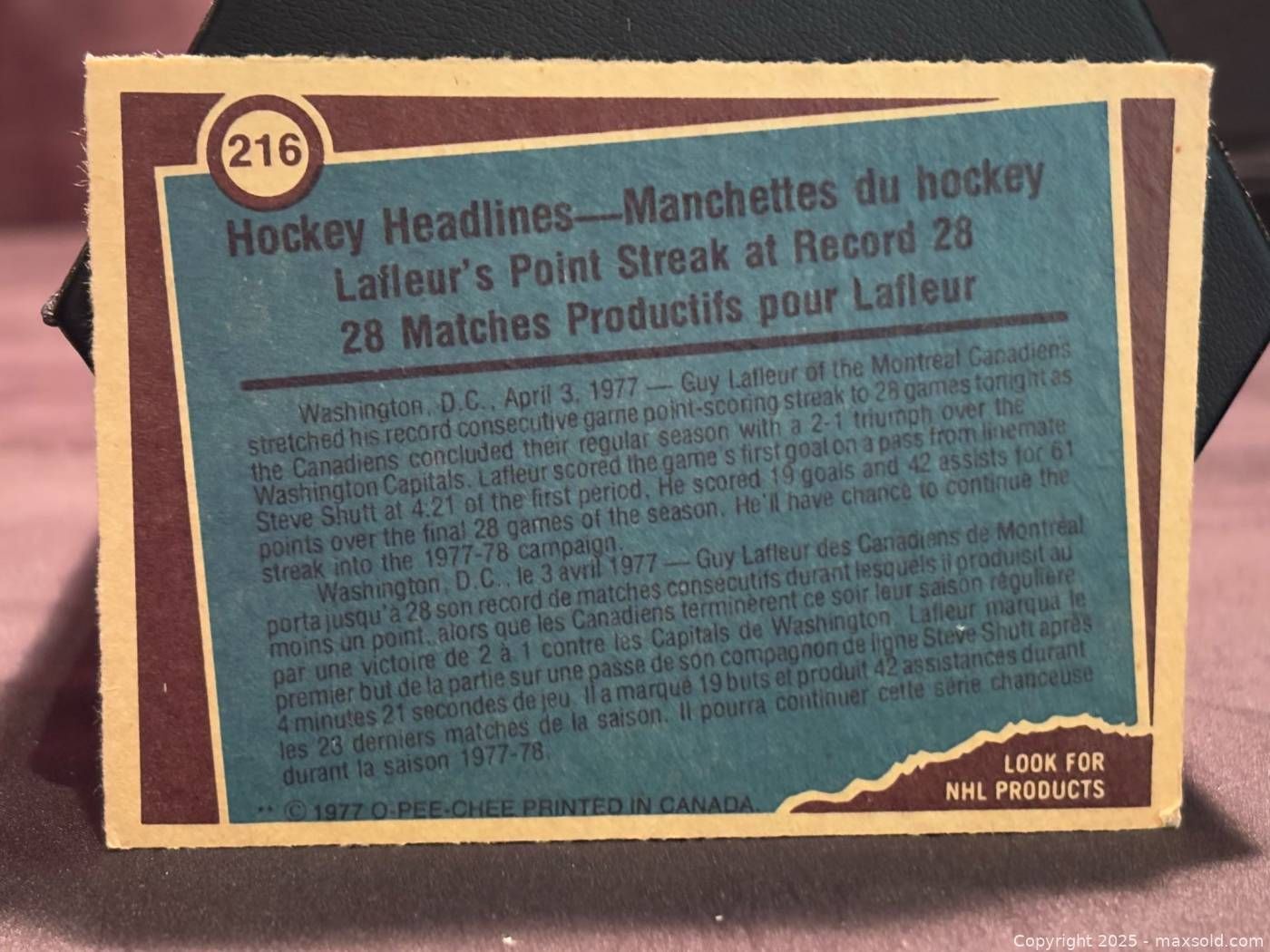 1977-78 O-Pee-Chee Guy Lafleur Card #216 | Maxsold