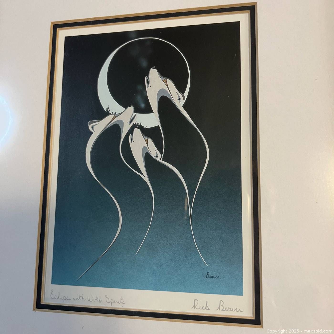 Framed Rick Beaver print Eclipse with Wolf Spirits | Maxsold