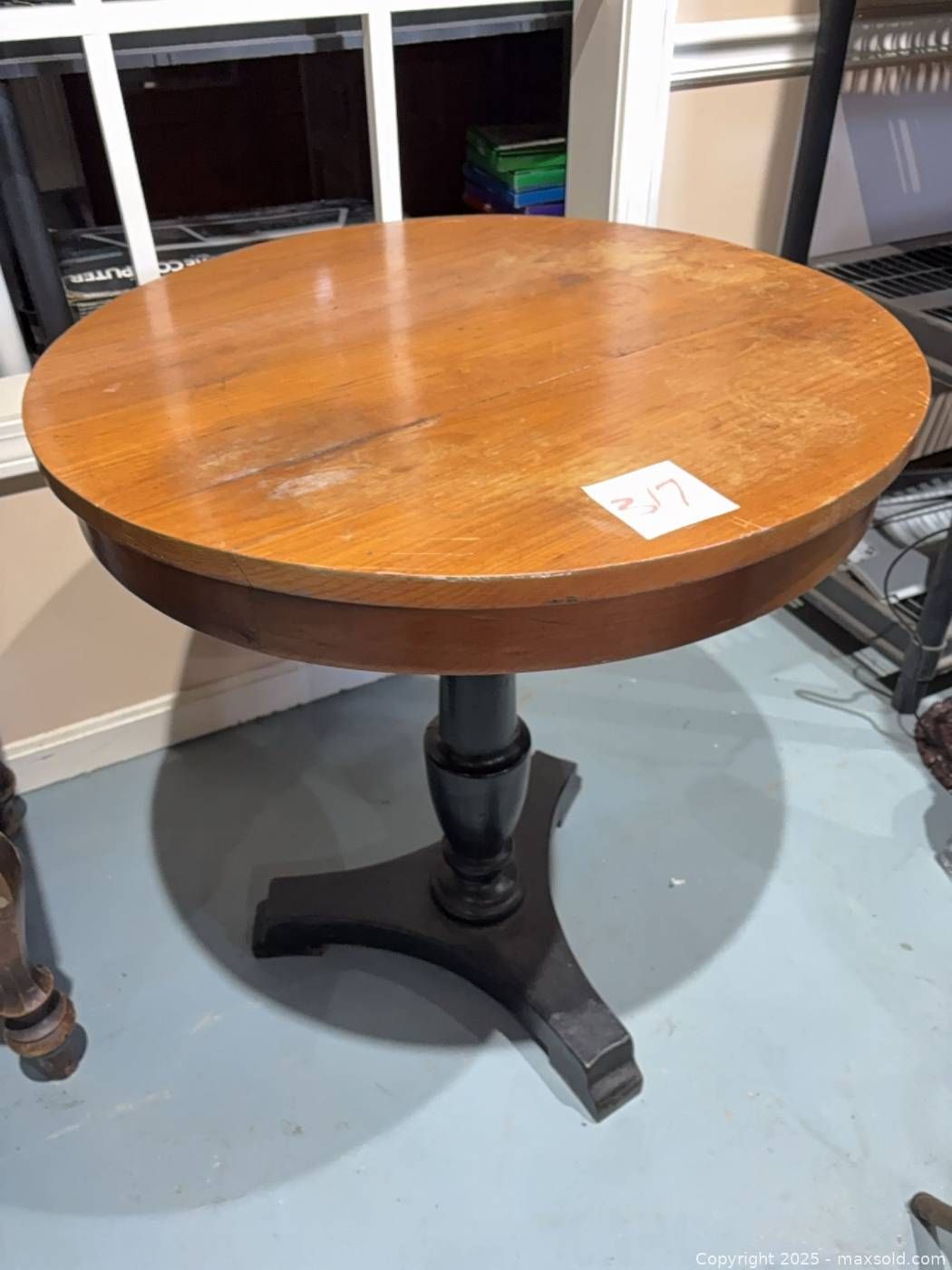 Round wood pedestal table cast iron base | Maxsold