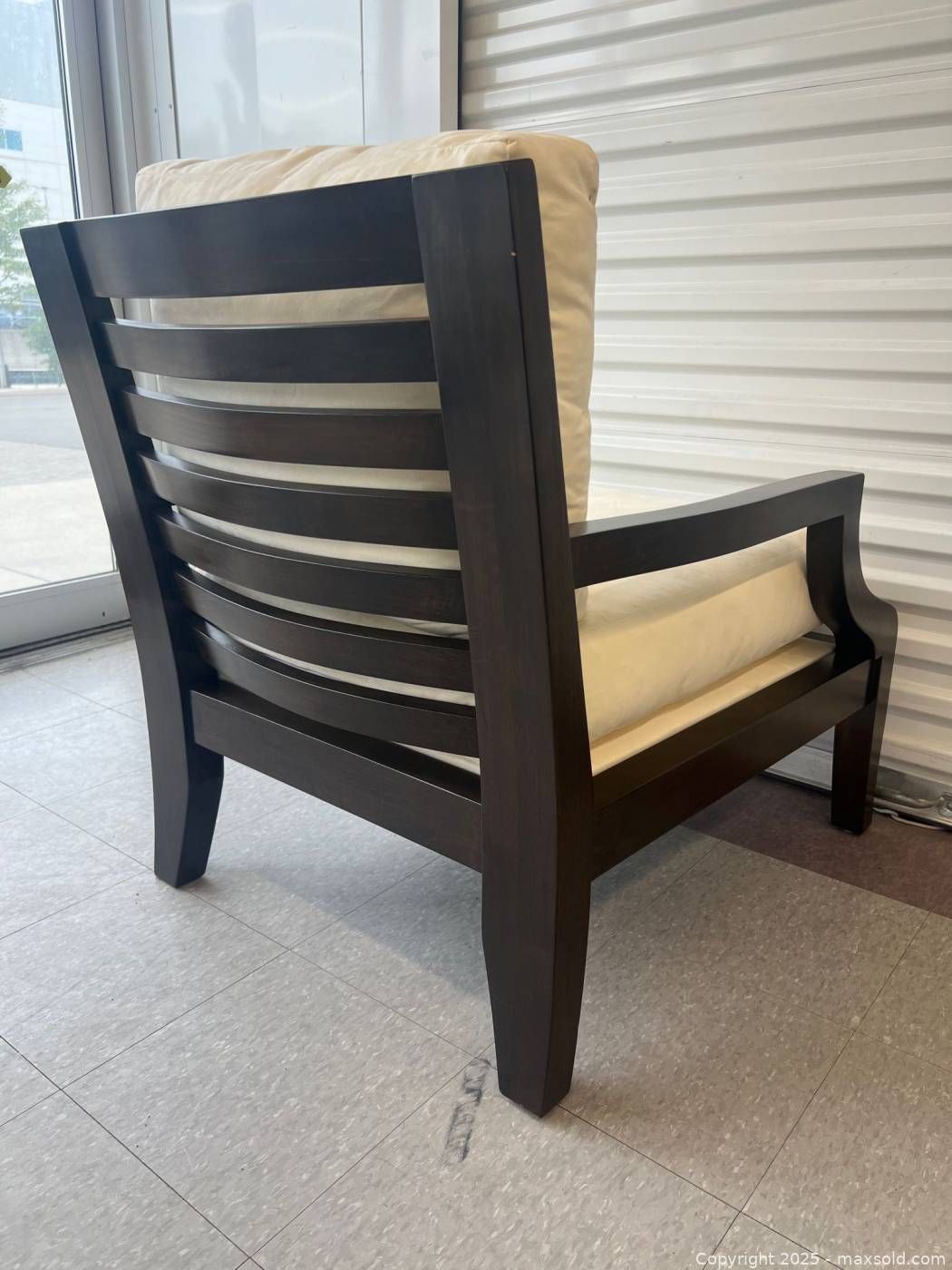 Cream Suede Wood Lounge Chair | Maxsold