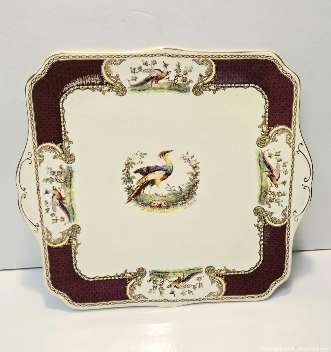 Myotts Royal Crown Chelsea Bird Square Cake Plate | Maxsold