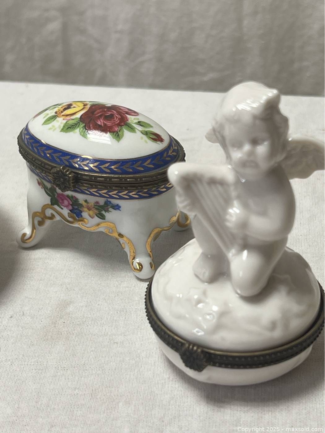 Vintage porcelain trinket boxes floral bird angel 5 pcs | Maxsold