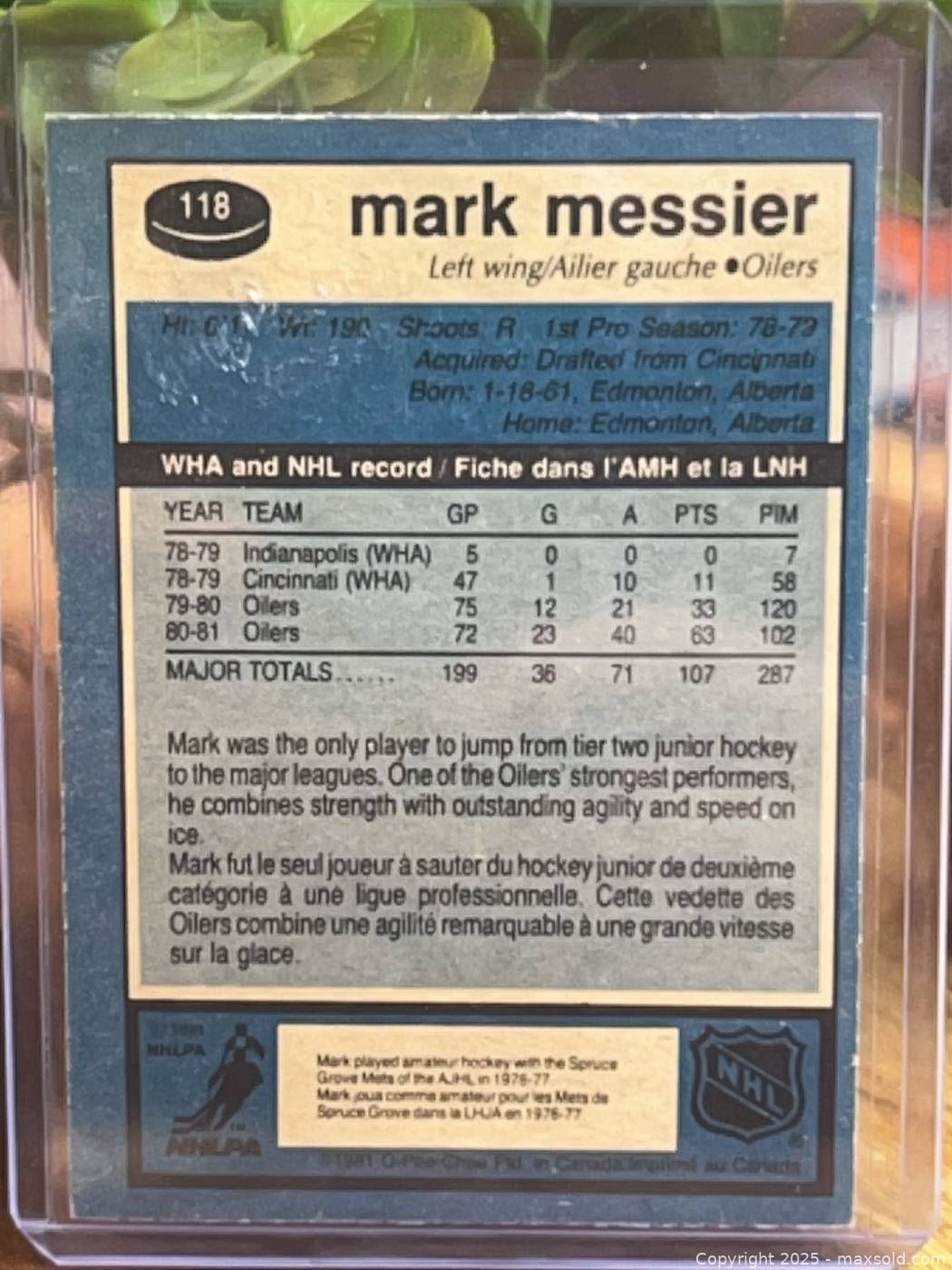 Mark Messier 1981-82 O-Pee-Chee card 118 | Maxsold