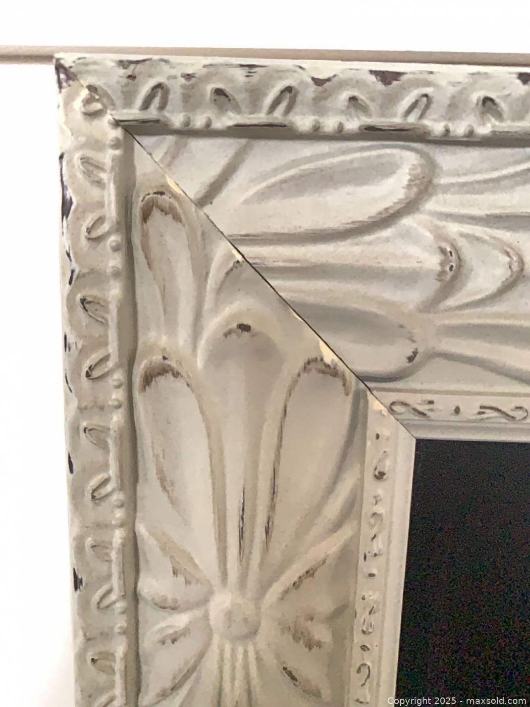 Large white distressed resin framed chalkboard | Maxsold