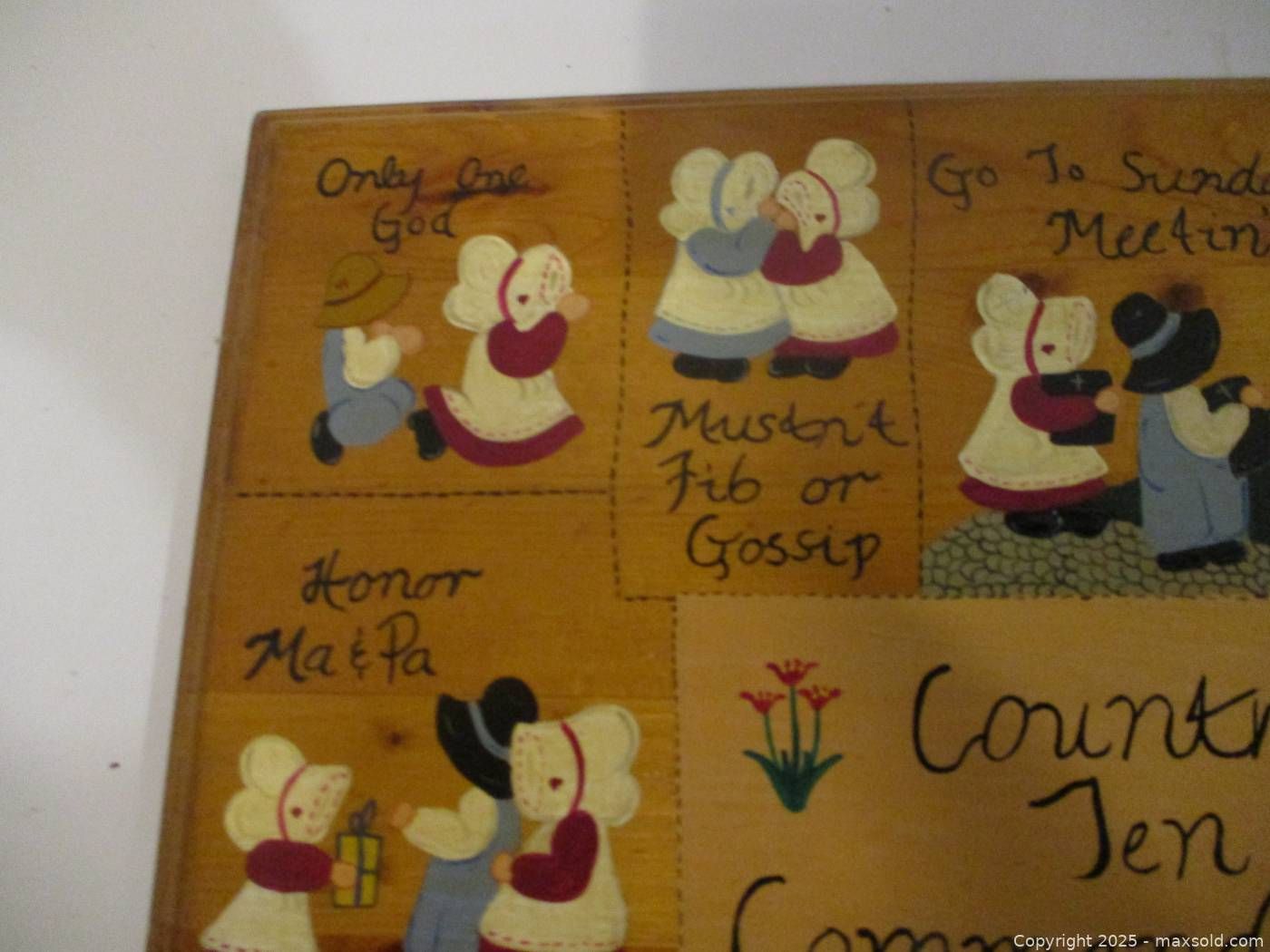 vintage wooden "country ten commandments" sign 14" x 12" | Maxsold