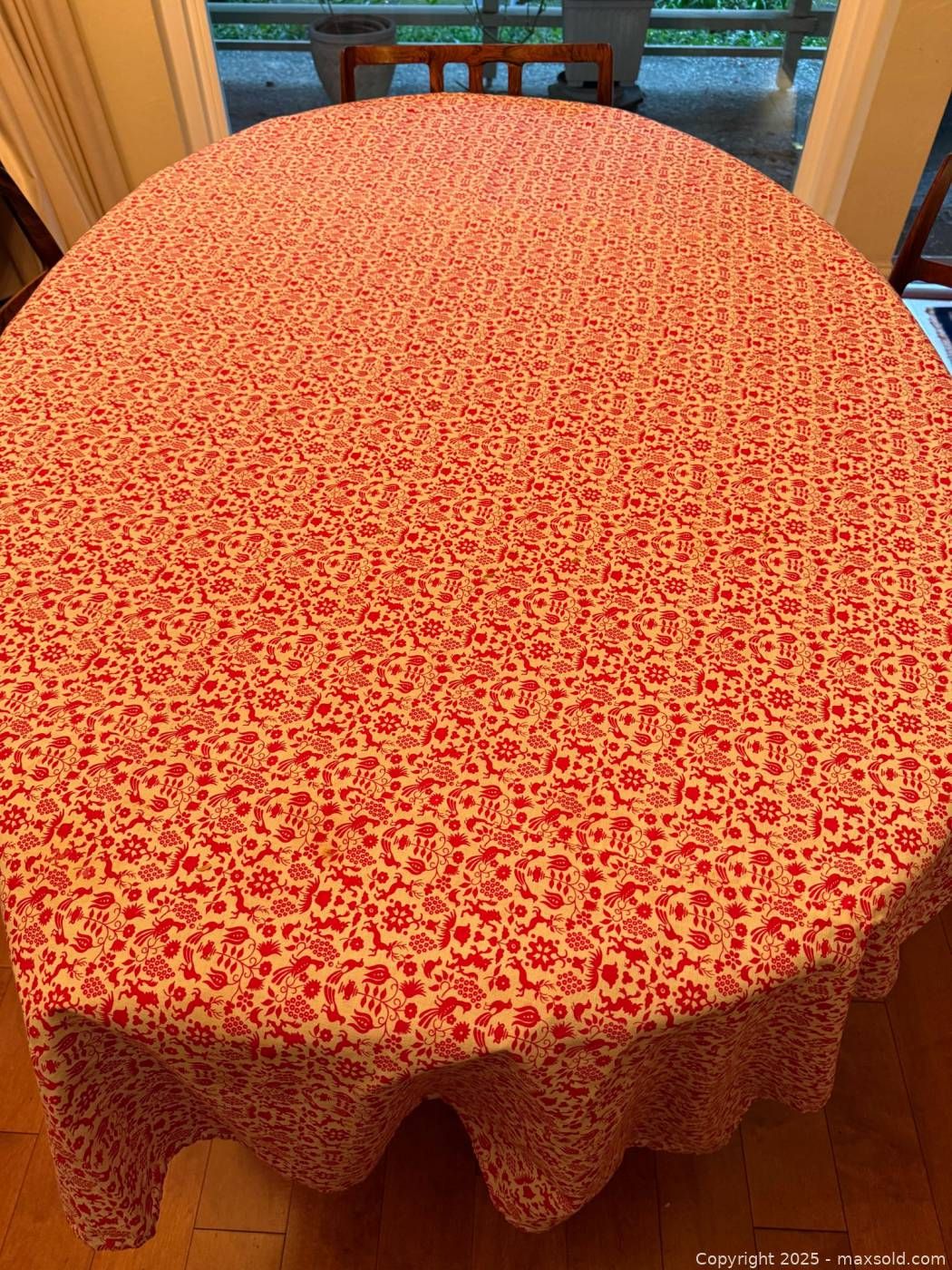Vintage Folk Art Red & White Tablecloth | Maxsold