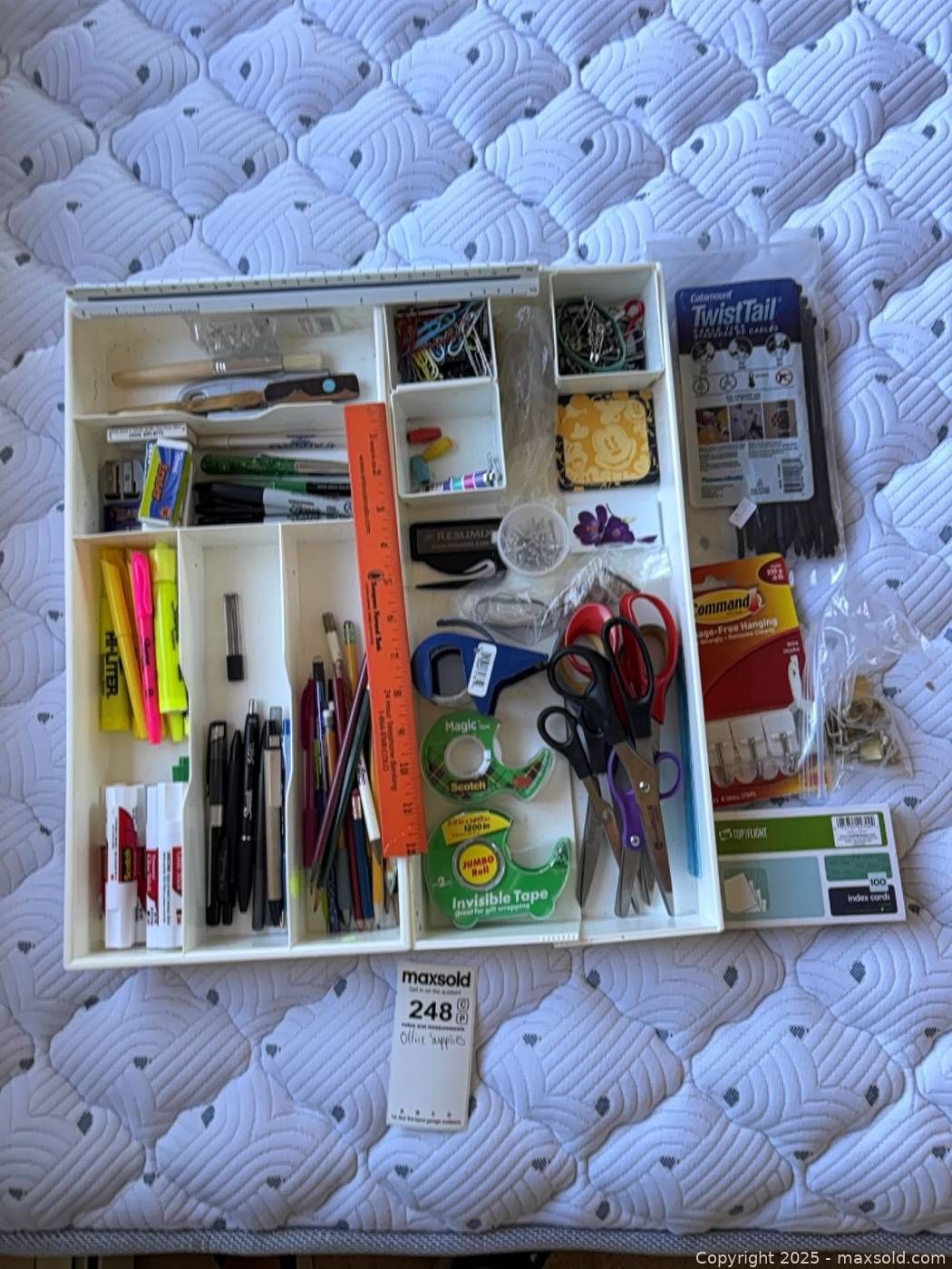 Assorted office supplies and drawer organizer | Maxsold