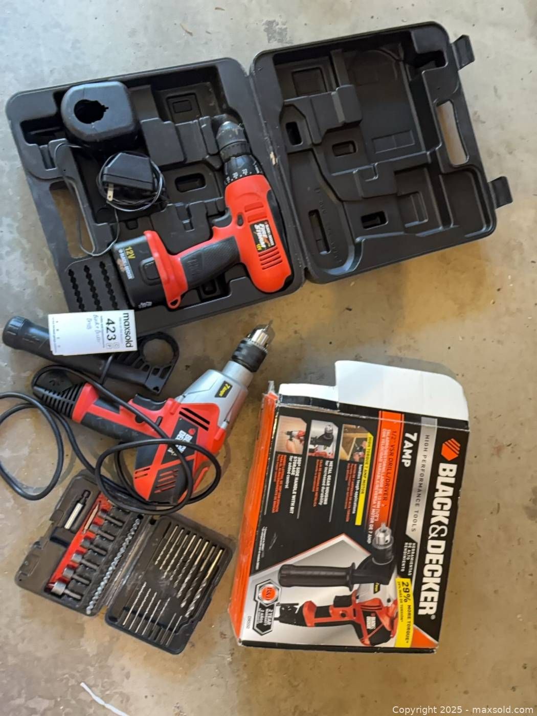 Black & Decker 7A Corded Drill, FireStorm 12V Cordless Drill, Bit Set ...