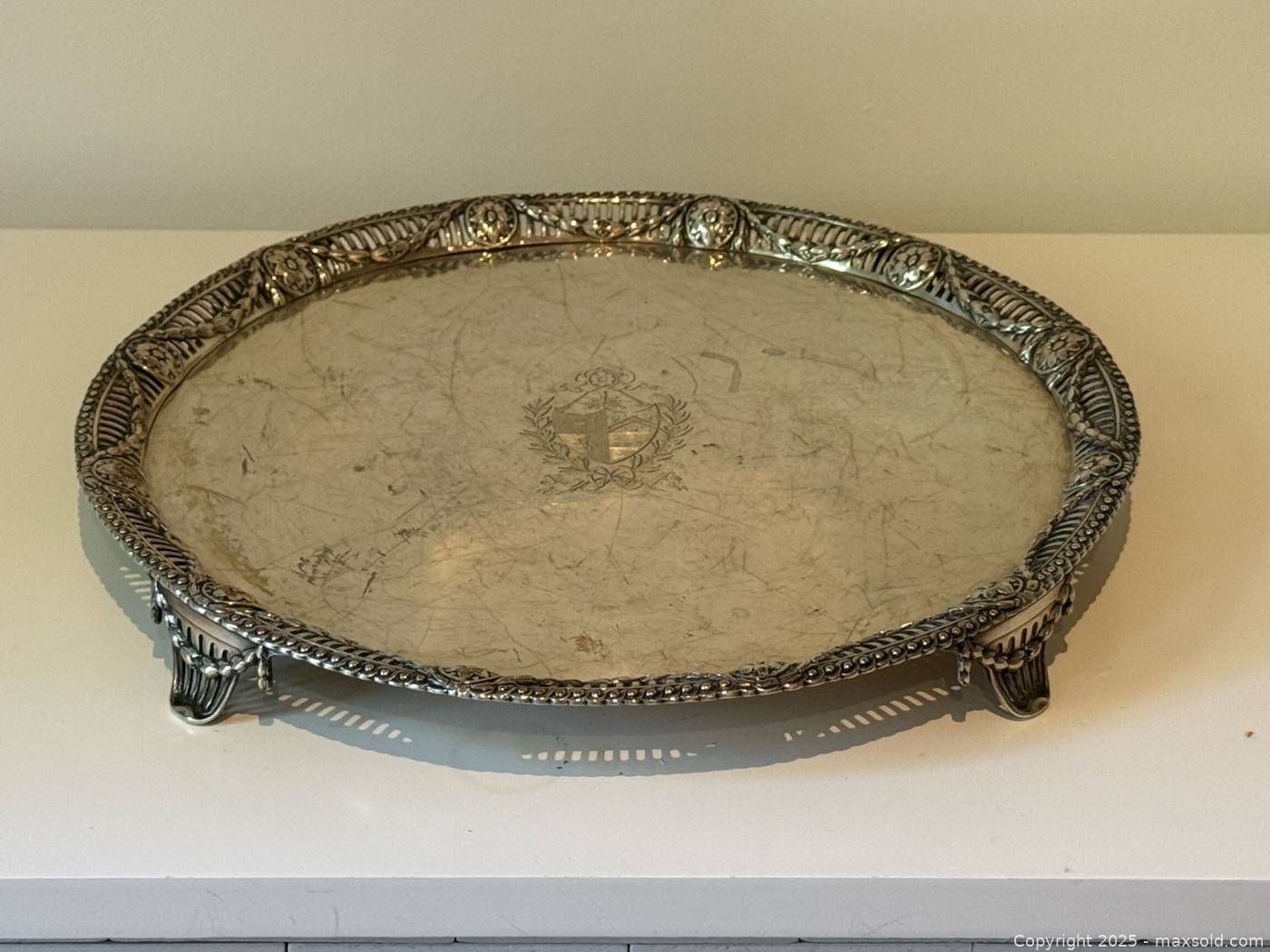 c.1875 sterling silver round footed tray | Maxsold