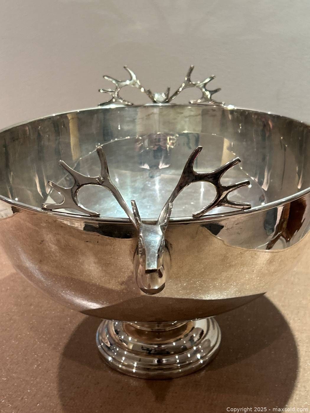 Silver plated stag head champagne punch bowl | Maxsold