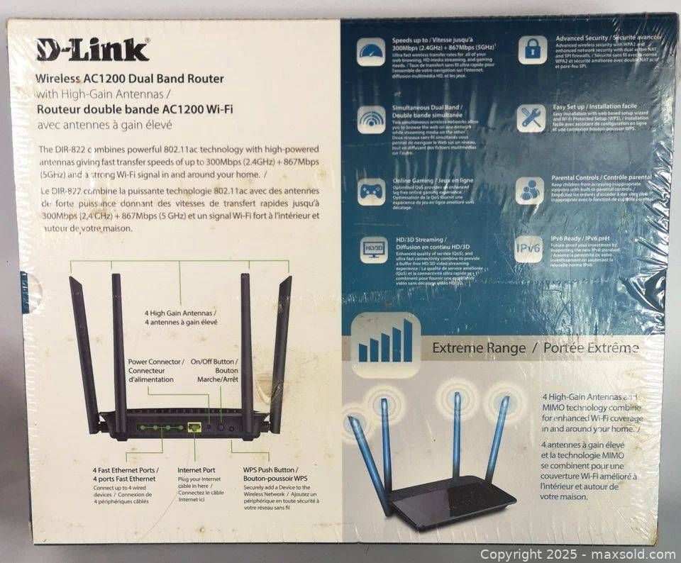 D-Link DIR-822 AC1200 dual-band router sealed | Maxsold