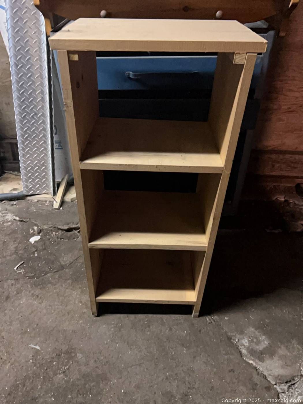Wood cubby wall shelf with pegs and slim 3-shelf pine unit | Maxsold