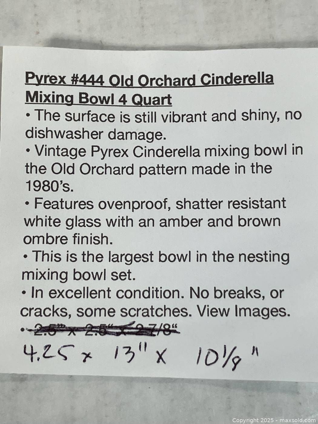 Pyrex #444 Old Orchard Cinderella 4-Qt Mixing Bowl | Maxsold