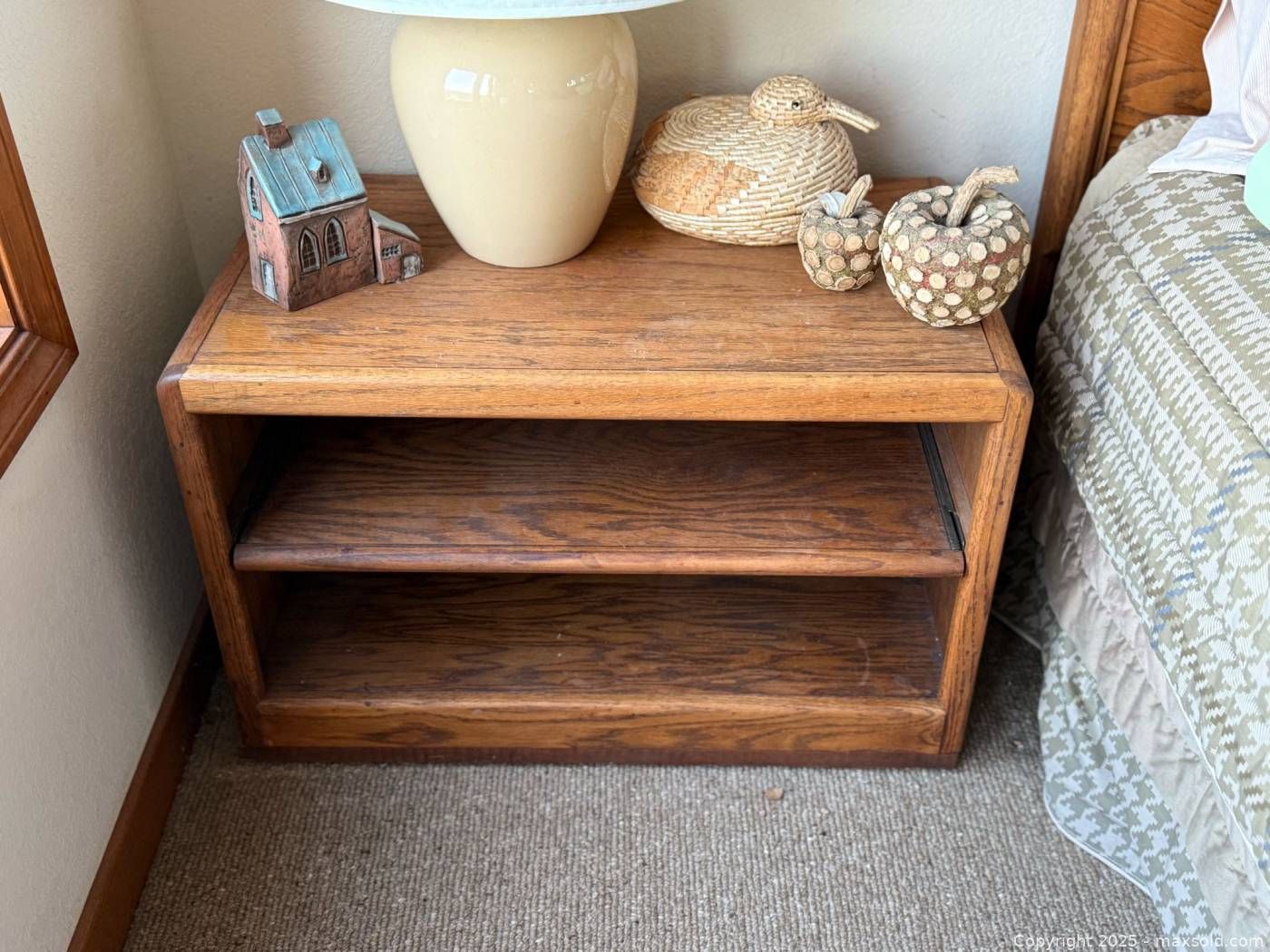 Vintage solid wood bedside shelf nightstand | Maxsold
