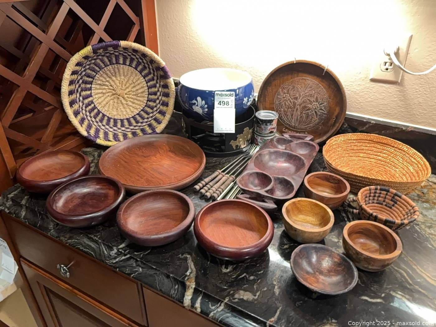 Wooden Bowls, Divided Trays, Baskets, Ceramic Fondue Pot & Forks | Maxsold