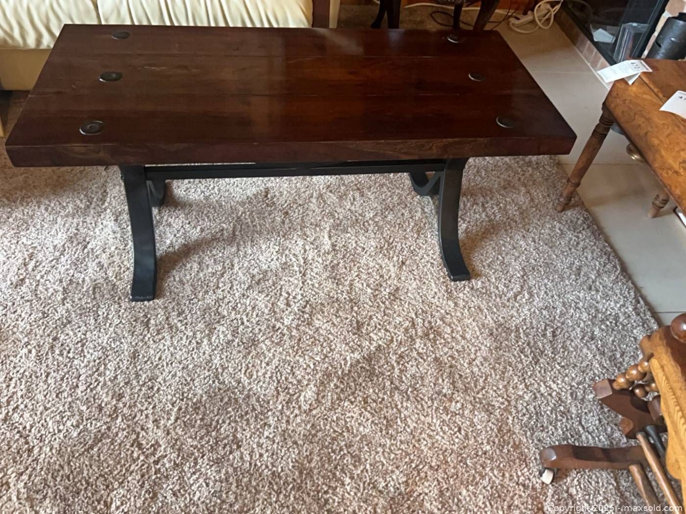 Industrial rustic wood & metal coffee table | Maxsold