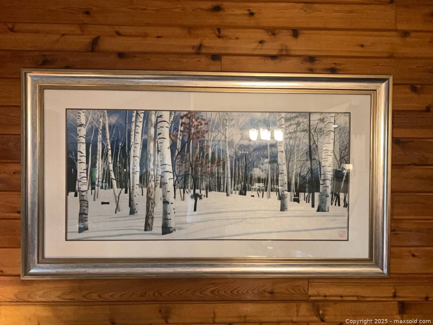 Framed winter birch tree snow scene artwork | Maxsold