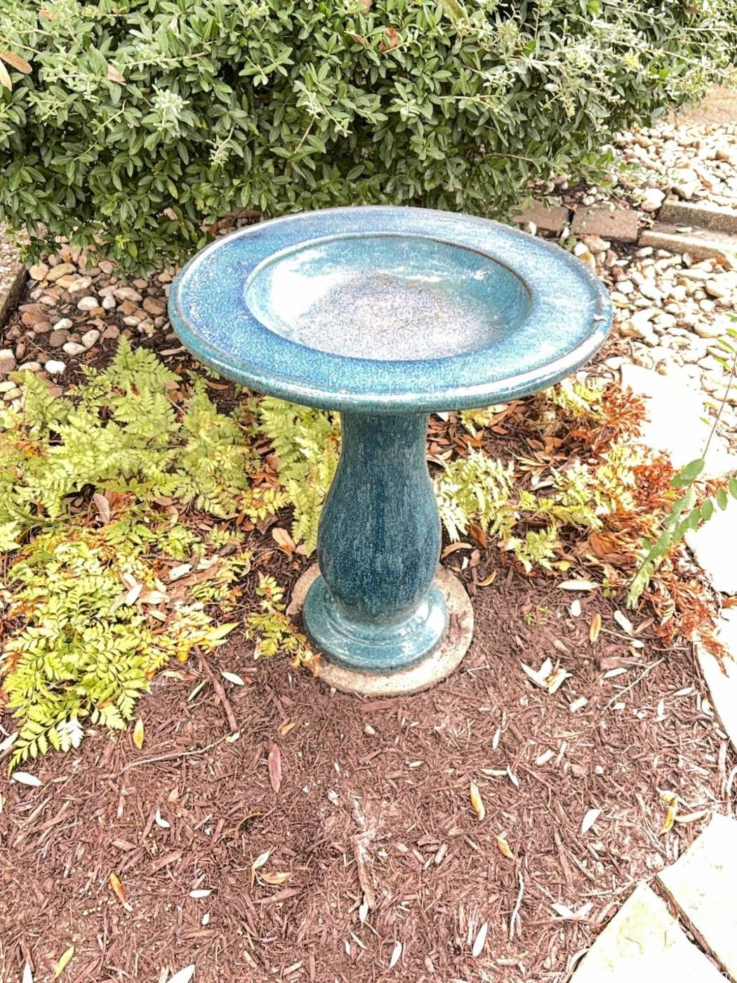 Two-Piece Teal Glazed Ceramic Outdoor Bird Bath | League City (Texas, USA) SELLER MANAGED Estate ...