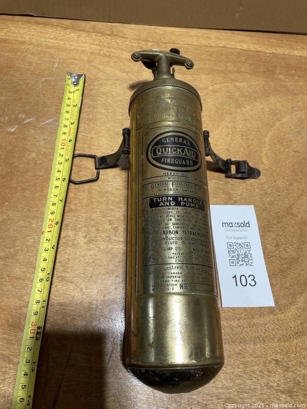 General Quick Aid Fireguard Brass Fire Extinguisher | Maxsold