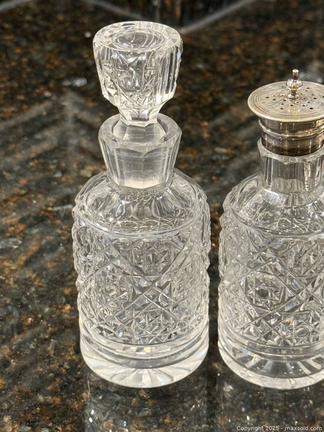 Cut crystal condiment jars with sterling spoon | Maxsold