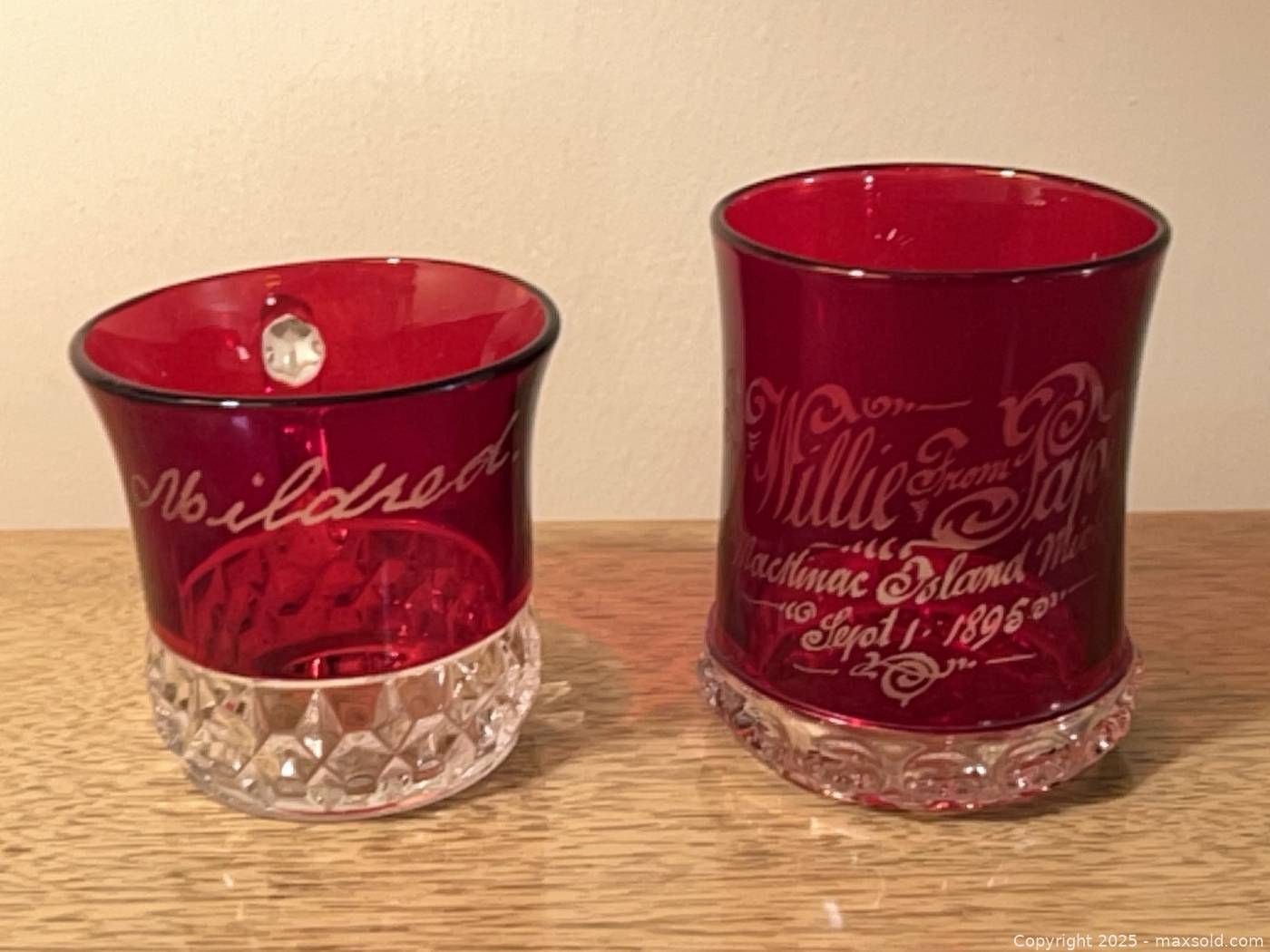 Antique ruby flash souvenir glass cups | Maxsold