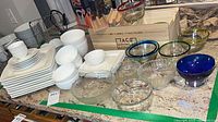 White Elements dinnerware, glass bowls, taco kit | Maxsold