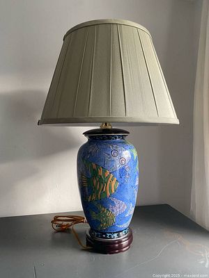 Ceramic fish motif table lamp with silk Restoration Hardware shade ...